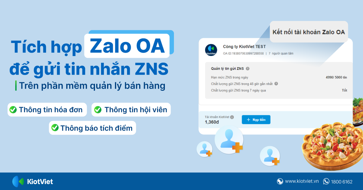 Chủ quán tích hợp Zalo OA để gửi tin nhắn ZNS